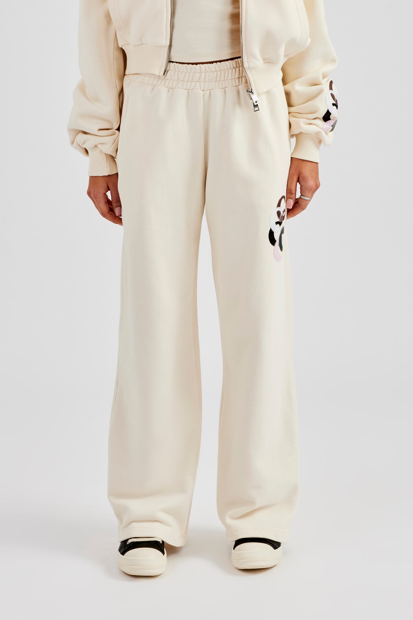 Washed Layered Applique Wide Leg Jogger - Off White | Womens Joggers ...